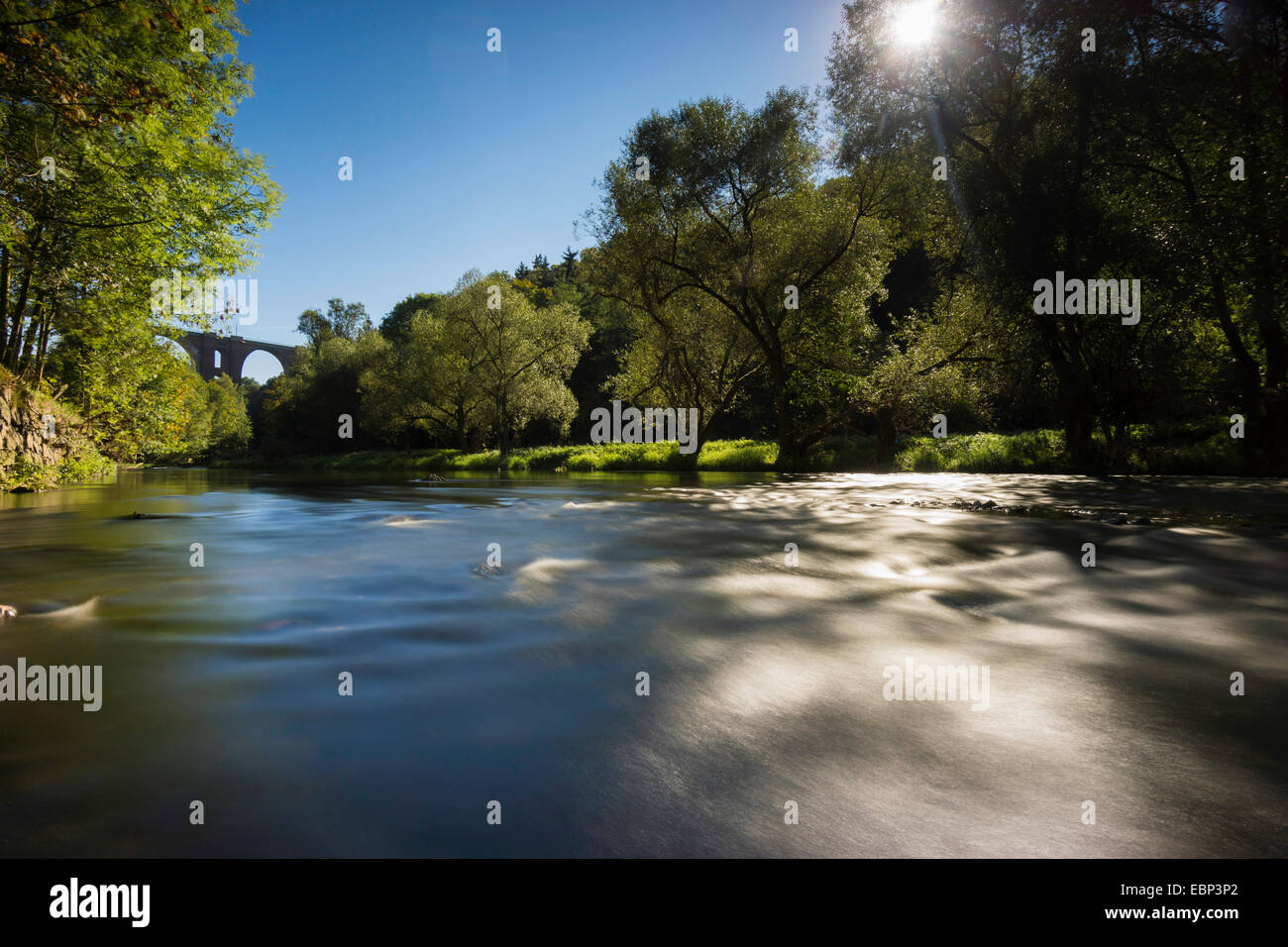 Weisse Elster Creek and Elstertal bridge, Germany, Saxony, Vogtland ...