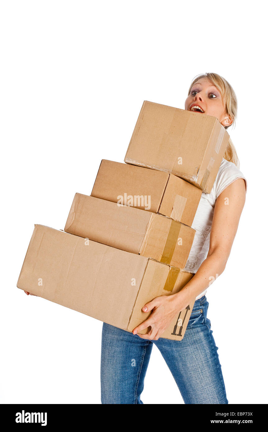 young woman carrying boxes, Germany Stock Photo - Alamy