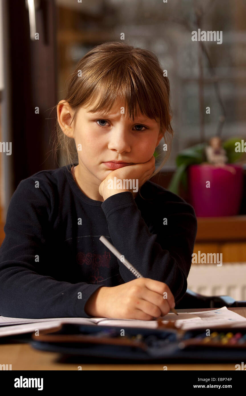 little girl is not up for learning Stock Photo - Alamy