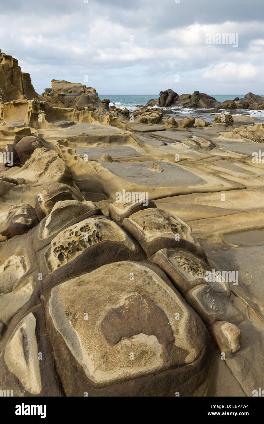 Closeup of special eroded rocks & terrain at the Heping (Hoping) Island ...
