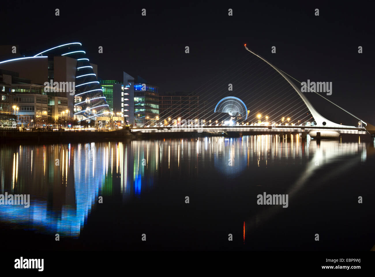 Dublin city docklands,Ireland, at nightime,beside the river Liffey.City ...