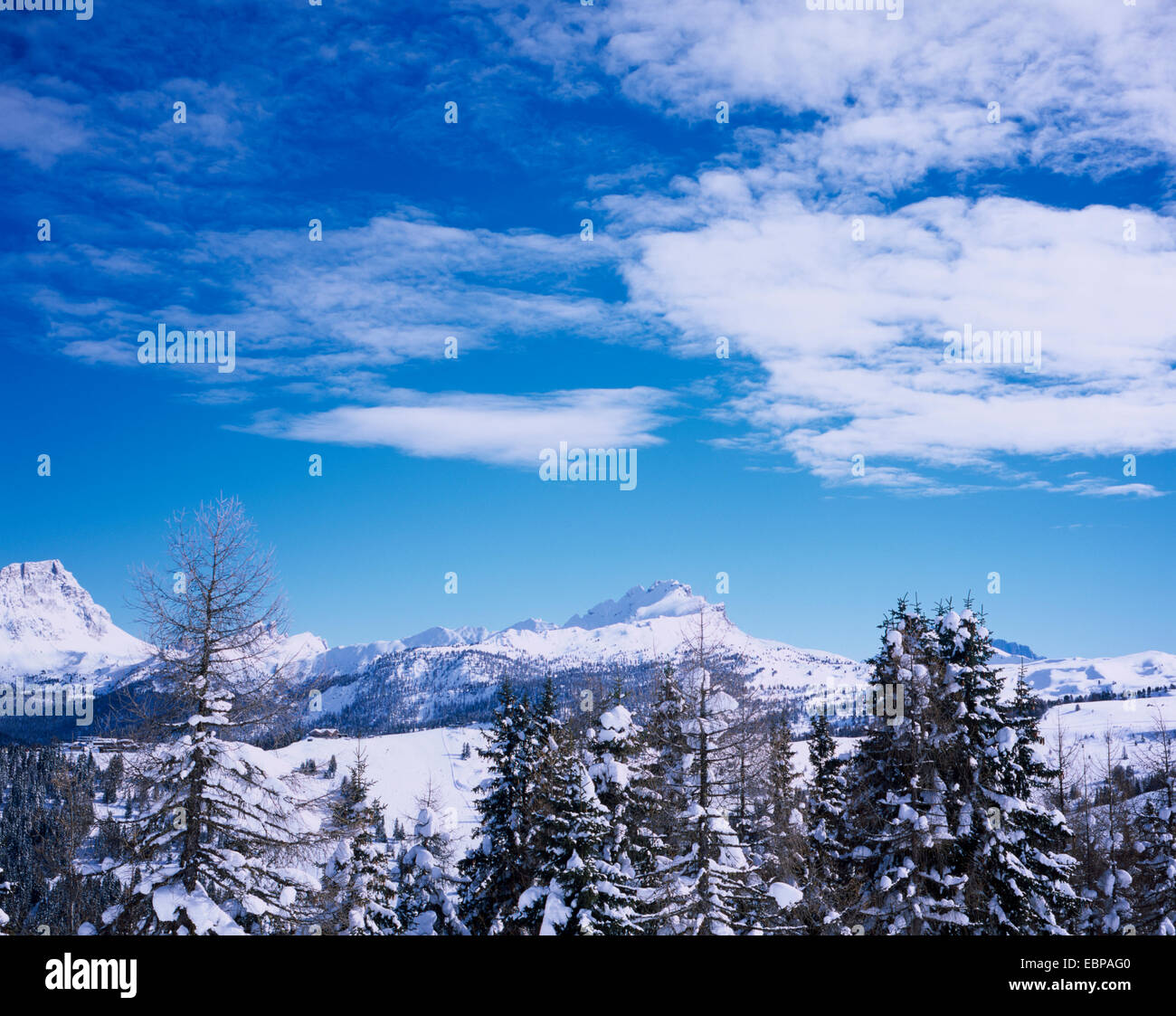Massive limestone cliffs Alpe di Fanes from Corvara, Dolomites, Alto ...