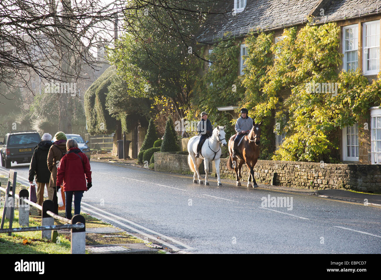 Horse riders in Broadway a Cotswolds town popular with tourists in ...