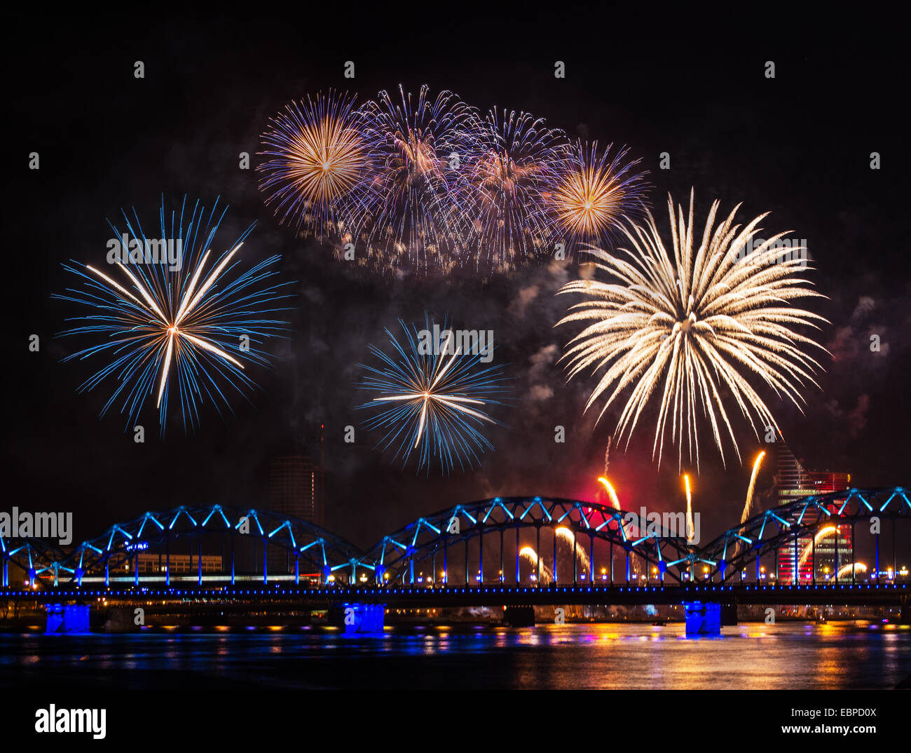 Holiday fireworks in Riga on Latvia Independence Day Stock Photo - Alamy