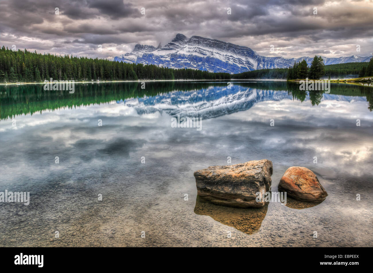 Beautiful summer landscapes of Two Jack Lake in Banff National Park ...