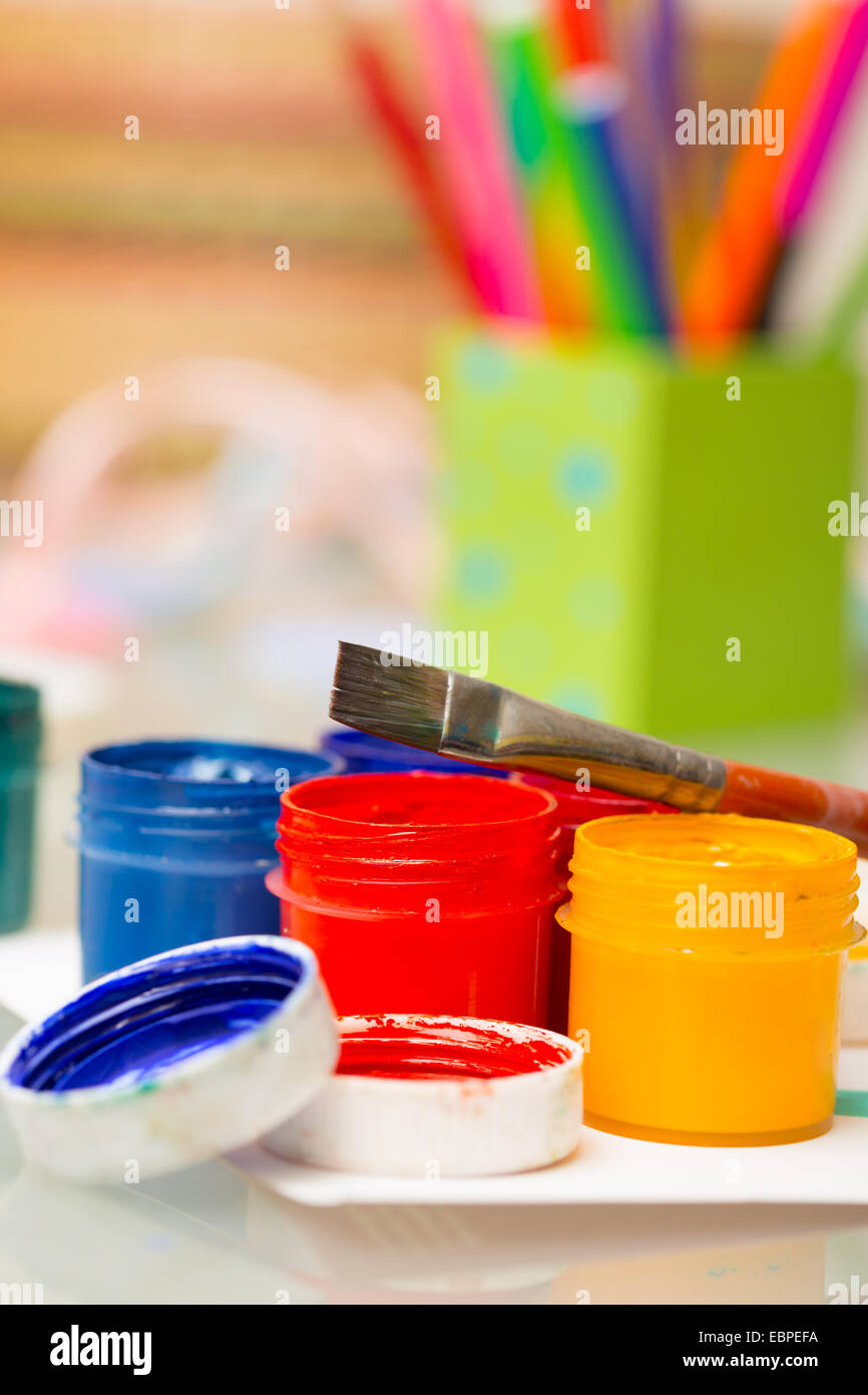 tubes of paint on a table Stock Photo - Alamy