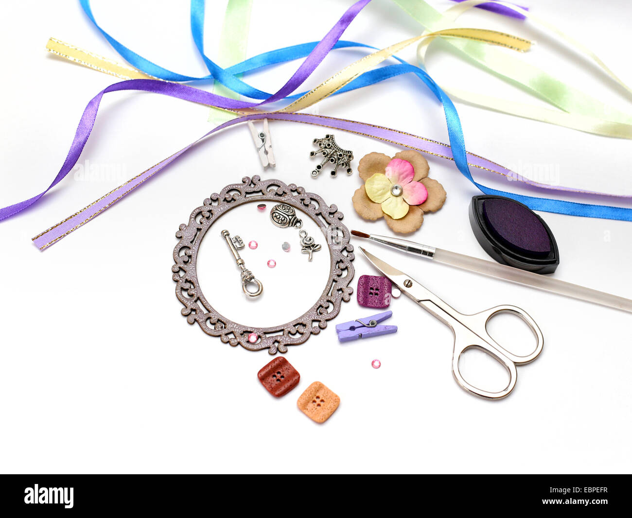 scrapbook. tools with decoration on white background Stock Photo - Alamy