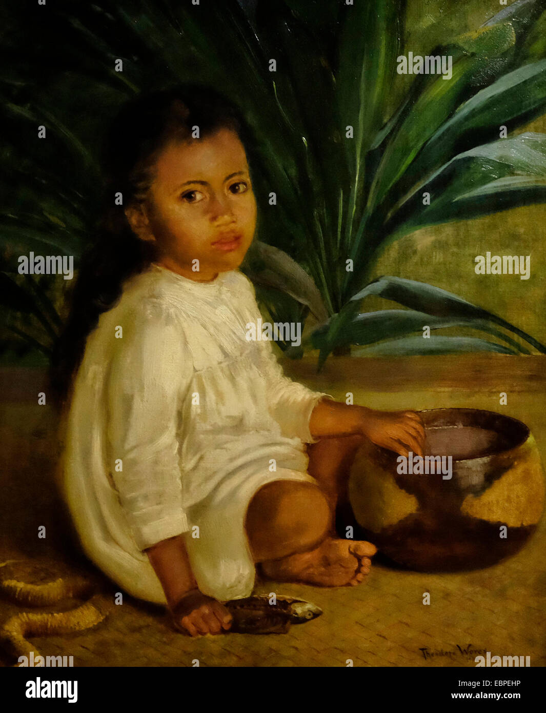 Hawaiian Child and Poi Bowl. 1901. Theodore Wores Stock Photo - Alamy