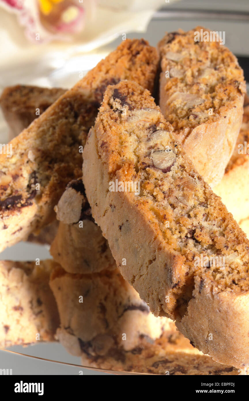 chocolate biscotti's on a silver plate Stock Photo - Alamy