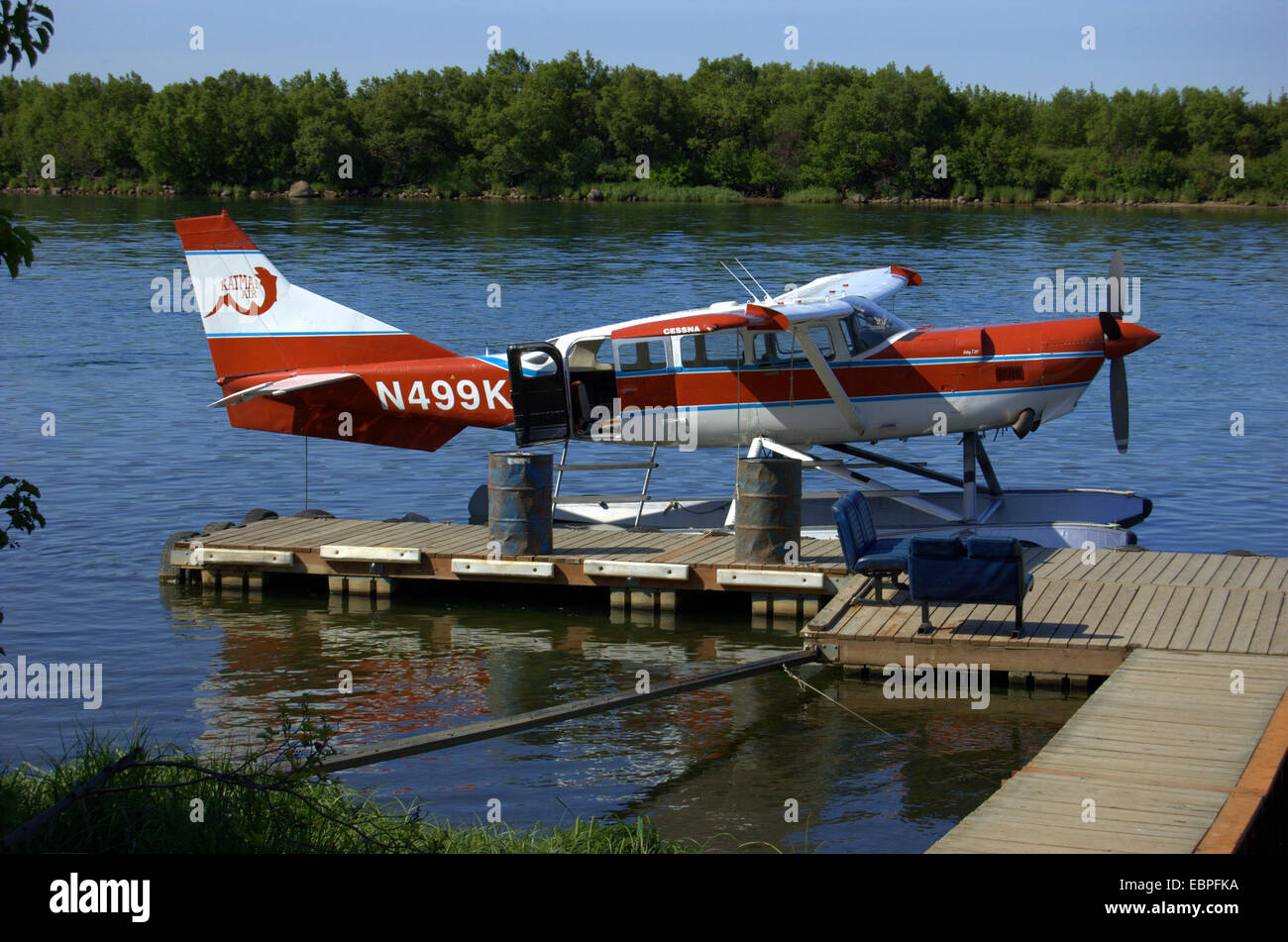Seaplane docked on a Lake in Alaska Stock Photo - Alamy