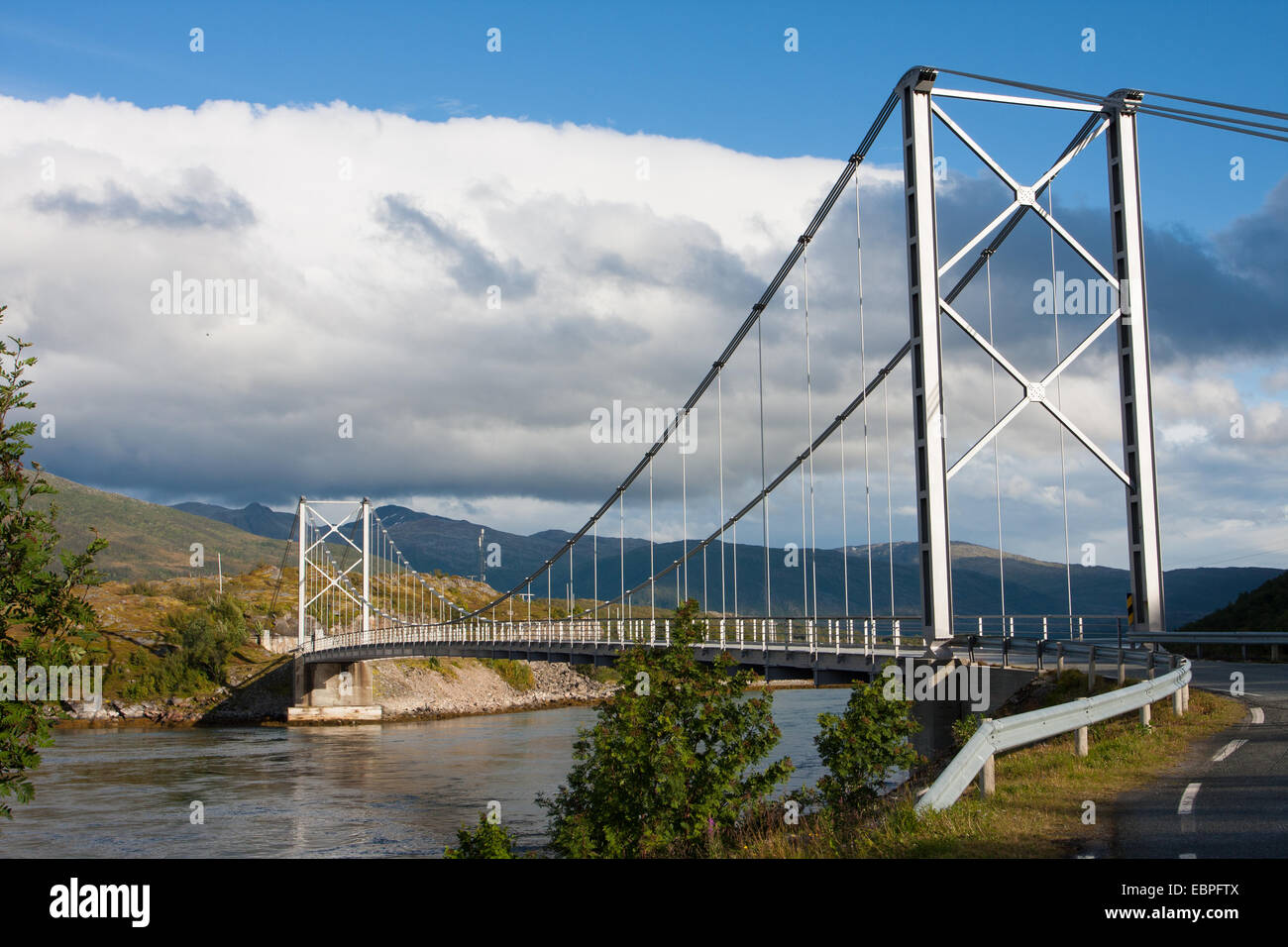suspension bridge at the Senja island, Norway Stock Photo - Alamy