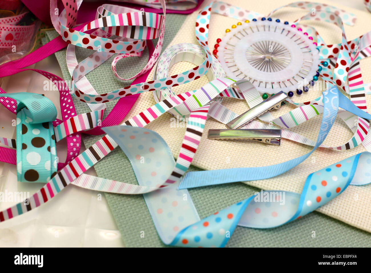 scrapbook background. ribbon with decoration Stock Photo - Alamy