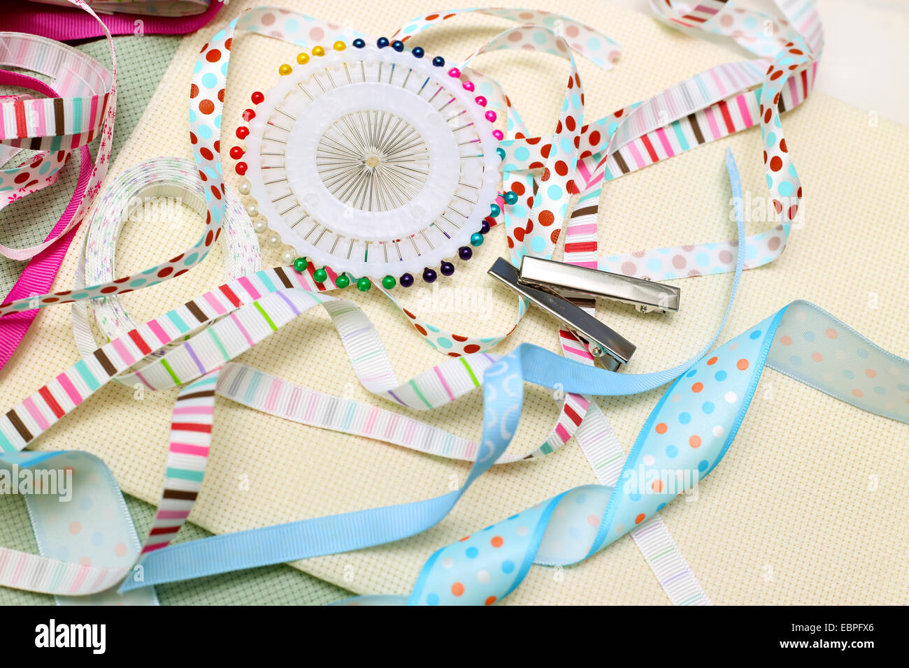 scrapbook background. ribbon with decoration Stock Photo - Alamy
