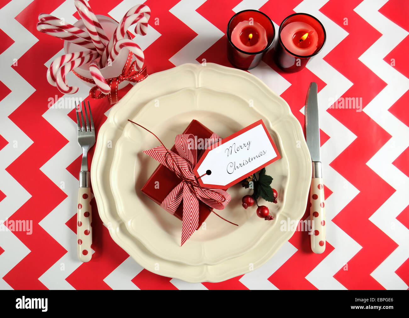 Bright colorful modern Christmas children family party table place ...