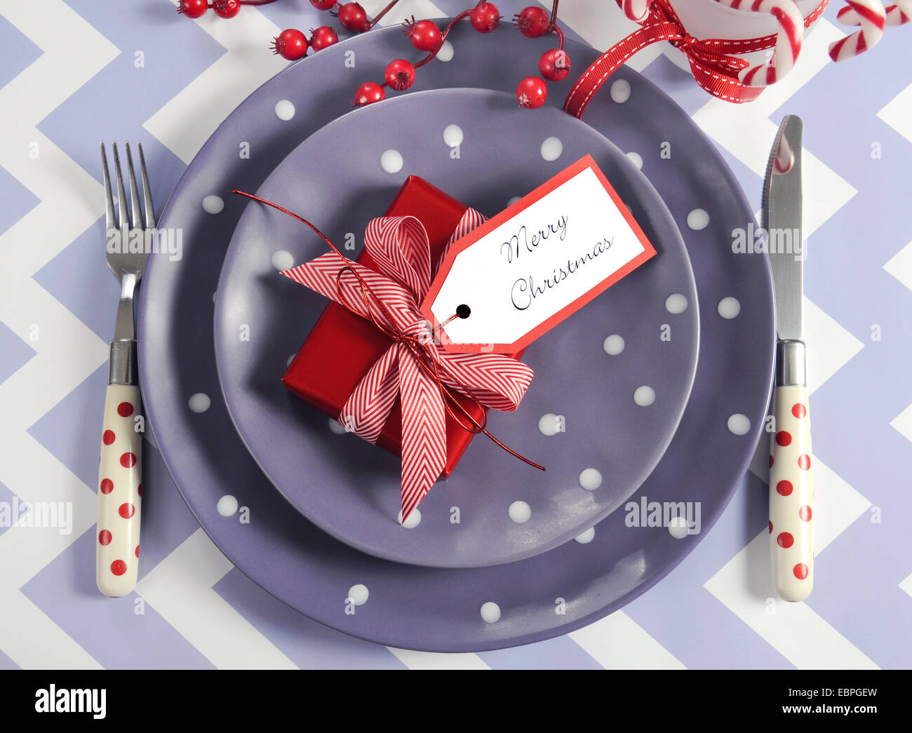 Bright colorful modern Christmas children family party table place ...