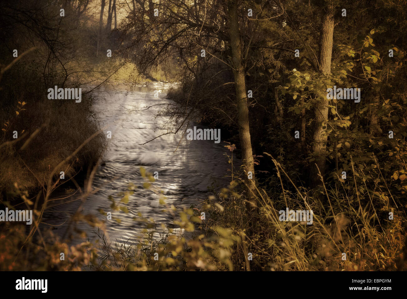 Menomonee River in Menomonee Falls Wisconsin at night Stock Photo - Alamy