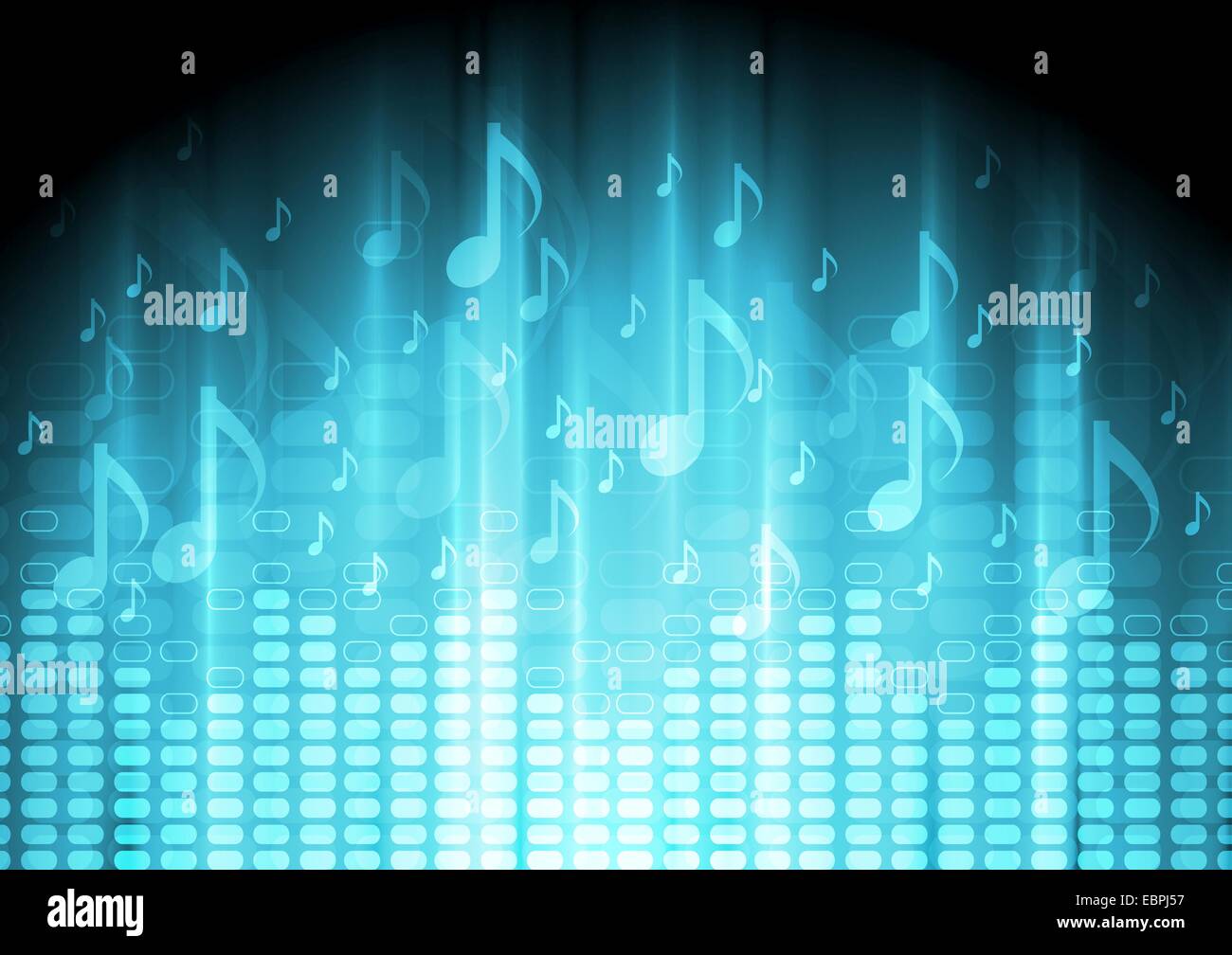 Blue music background with equalizer and notes. Vector design Stock ...