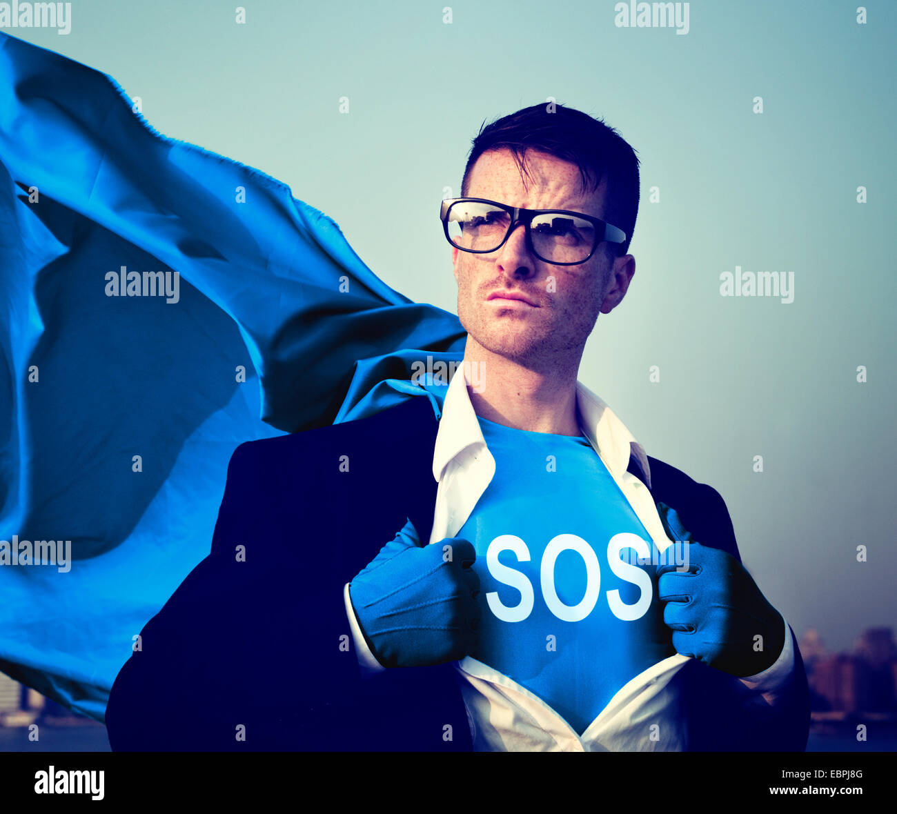 Superhero Businessman Sos Word Concept Stock Photo - Alamy