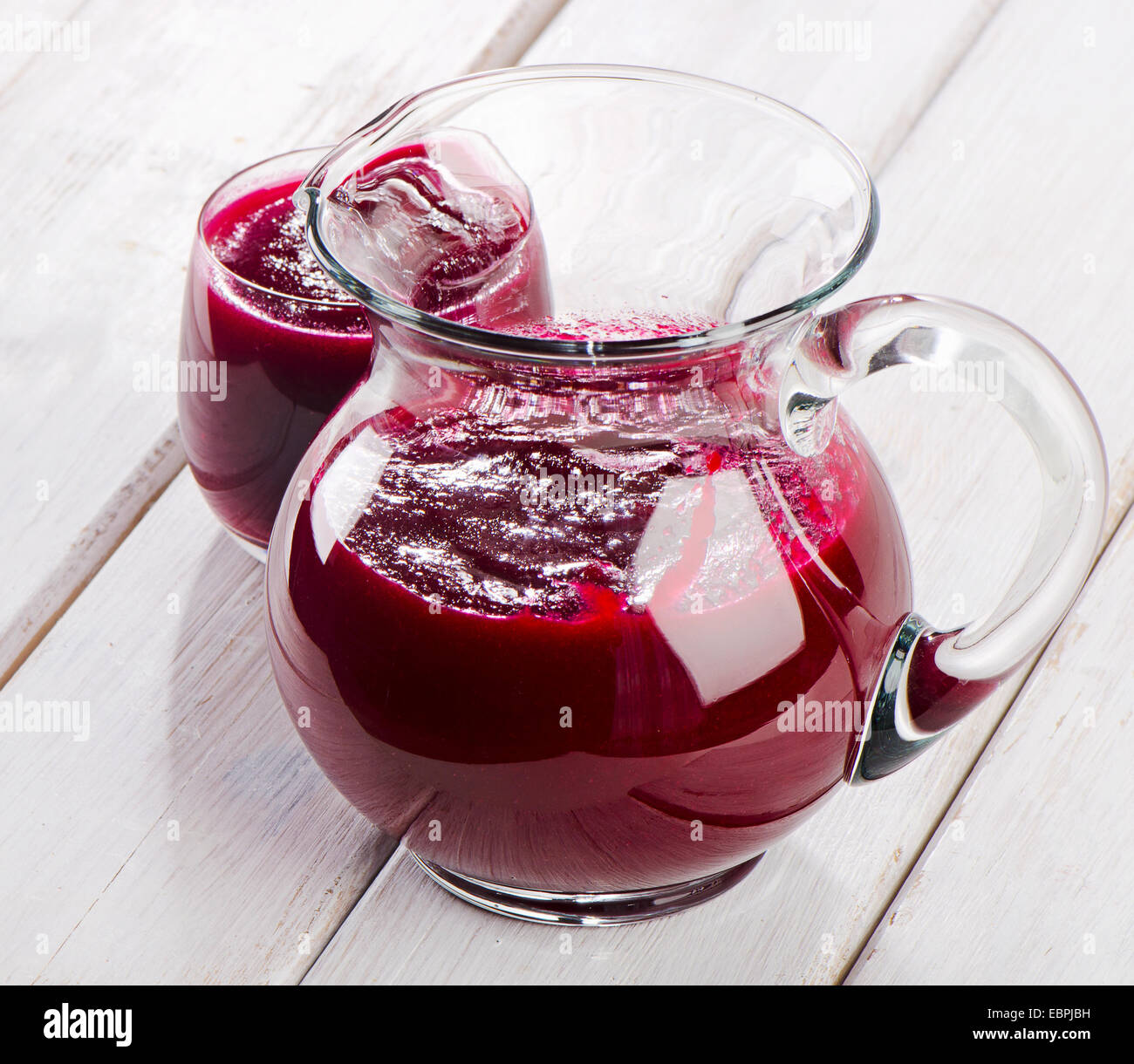 Beetroot juice in a glass jug. Selective focus Stock Photo - Alamy