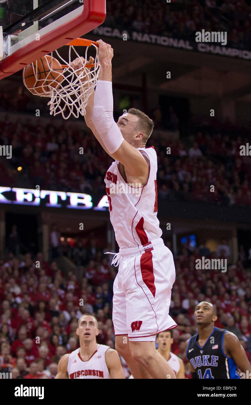 December 3, 2014: Wisconsin Badgers forward Sam Dekker #15 goes in for ...