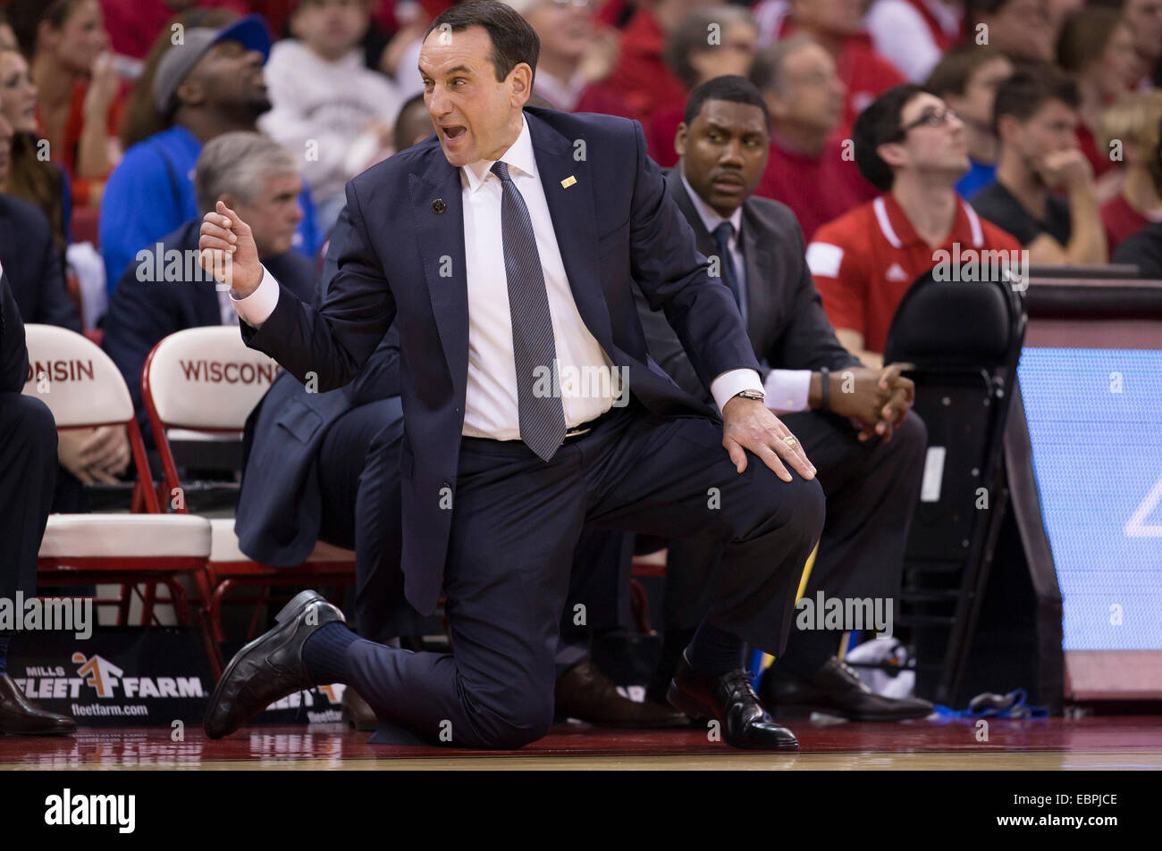December 3, 2014: Duke coach Mike Krzyzewski looks back toward the ...