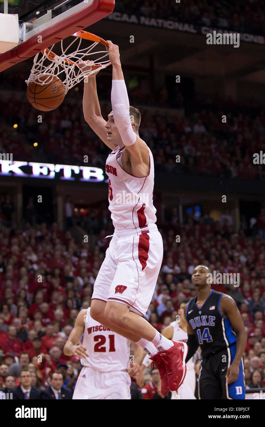 December 3, 2014: Wisconsin Badgers forward Sam Dekker #15 goes in for ...