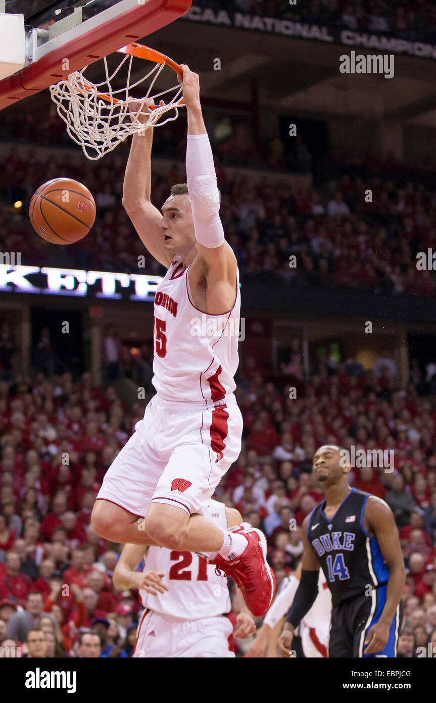 December 3, 2014: Wisconsin Badgers forward Sam Dekker #15 goes in for ...