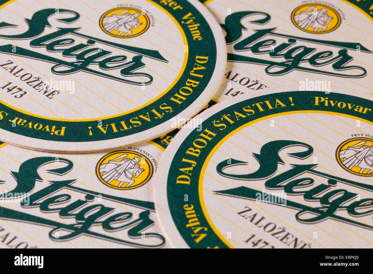 Bratislava,Slovakia-May 5,2013:Beermats from Steiger beer. Slovakia’s ...