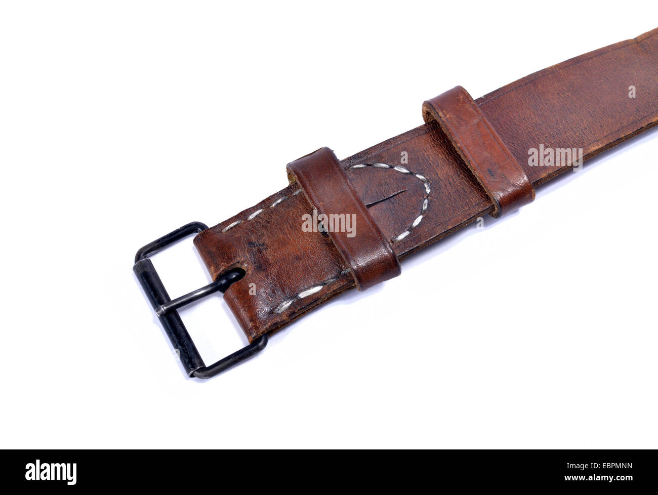 buckle brown leather belt on white background Stock Photo - Alamy
