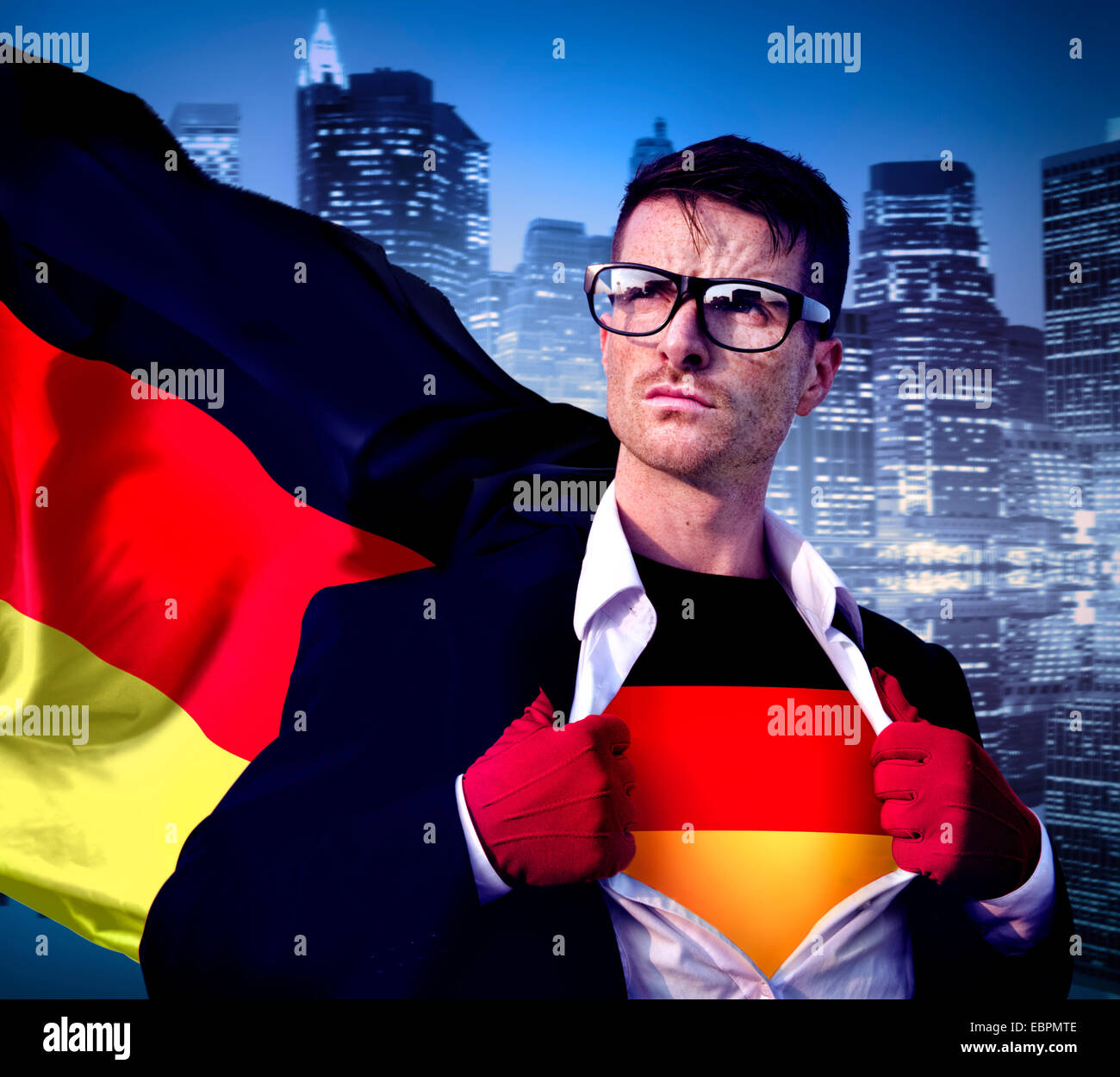 Superhero Businessman German Cityscape Concept Stock Photo - Alamy
