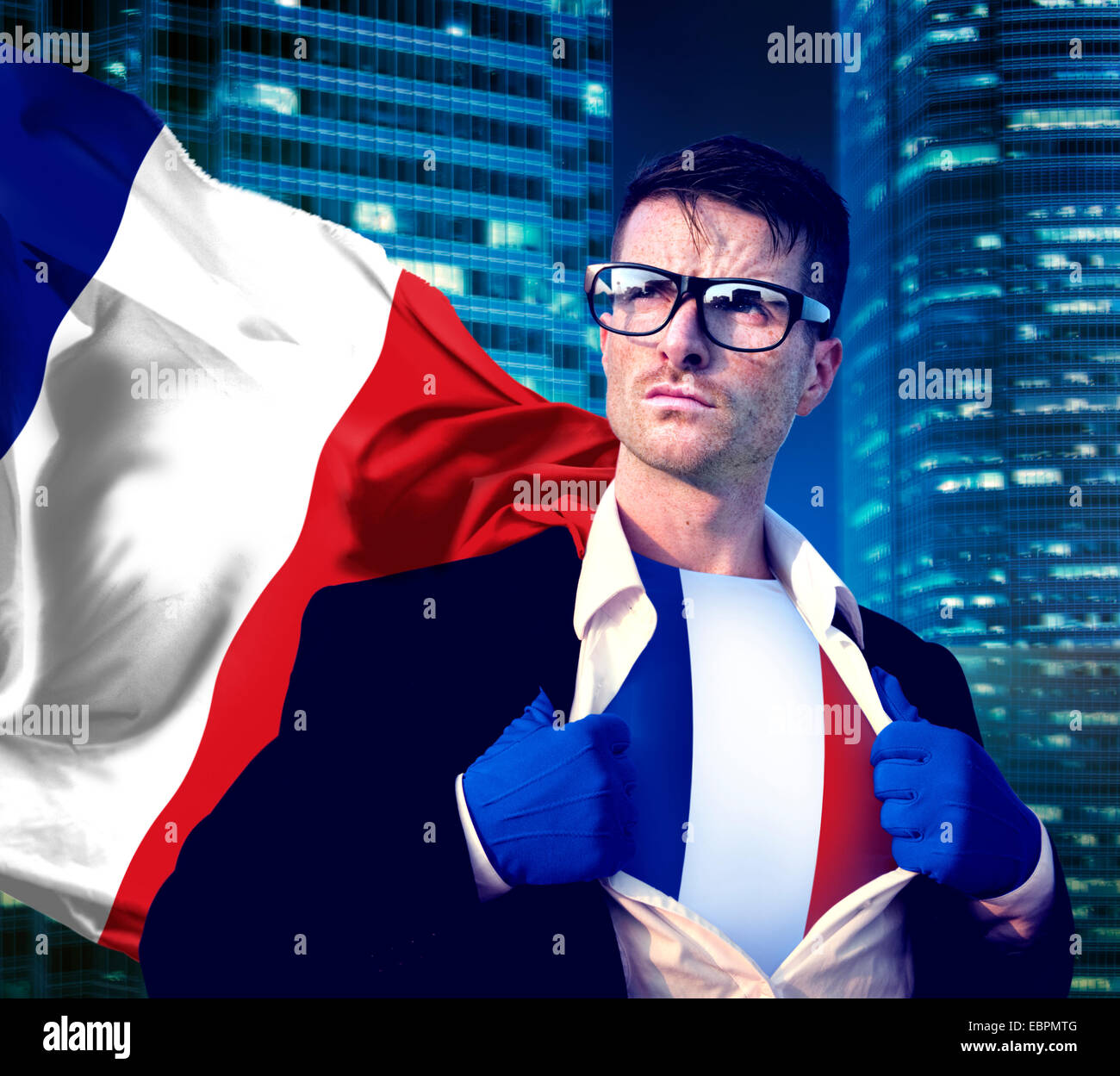 Superhero Businessman French Cityscape Concept Stock Photo - Alamy
