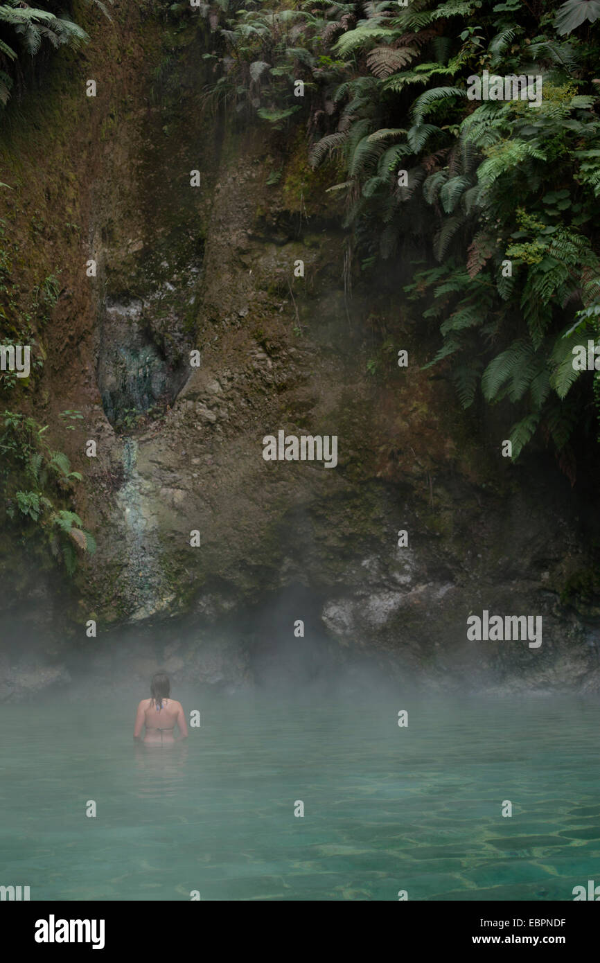 Woman in hot springs, Las Fuentes Gorginas, Zunil, Quetzaltenango ...