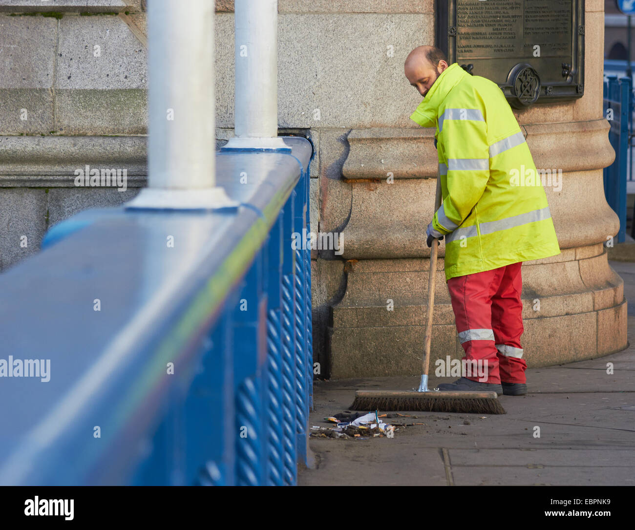 Worker sweeping rubbish on Tower Bridge London England Europe Stock ...