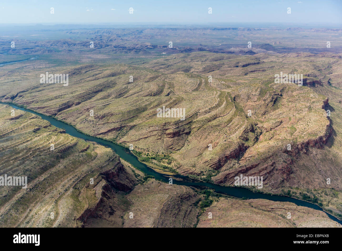 Aerial view of the man-made Ord River between Lake Kununurra and a ...