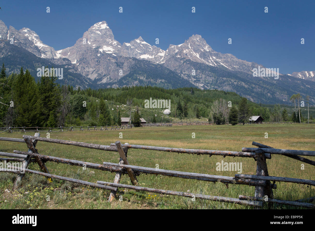 Ranch and Teton Range, Grand Teton National Park, Wyoming, United ...