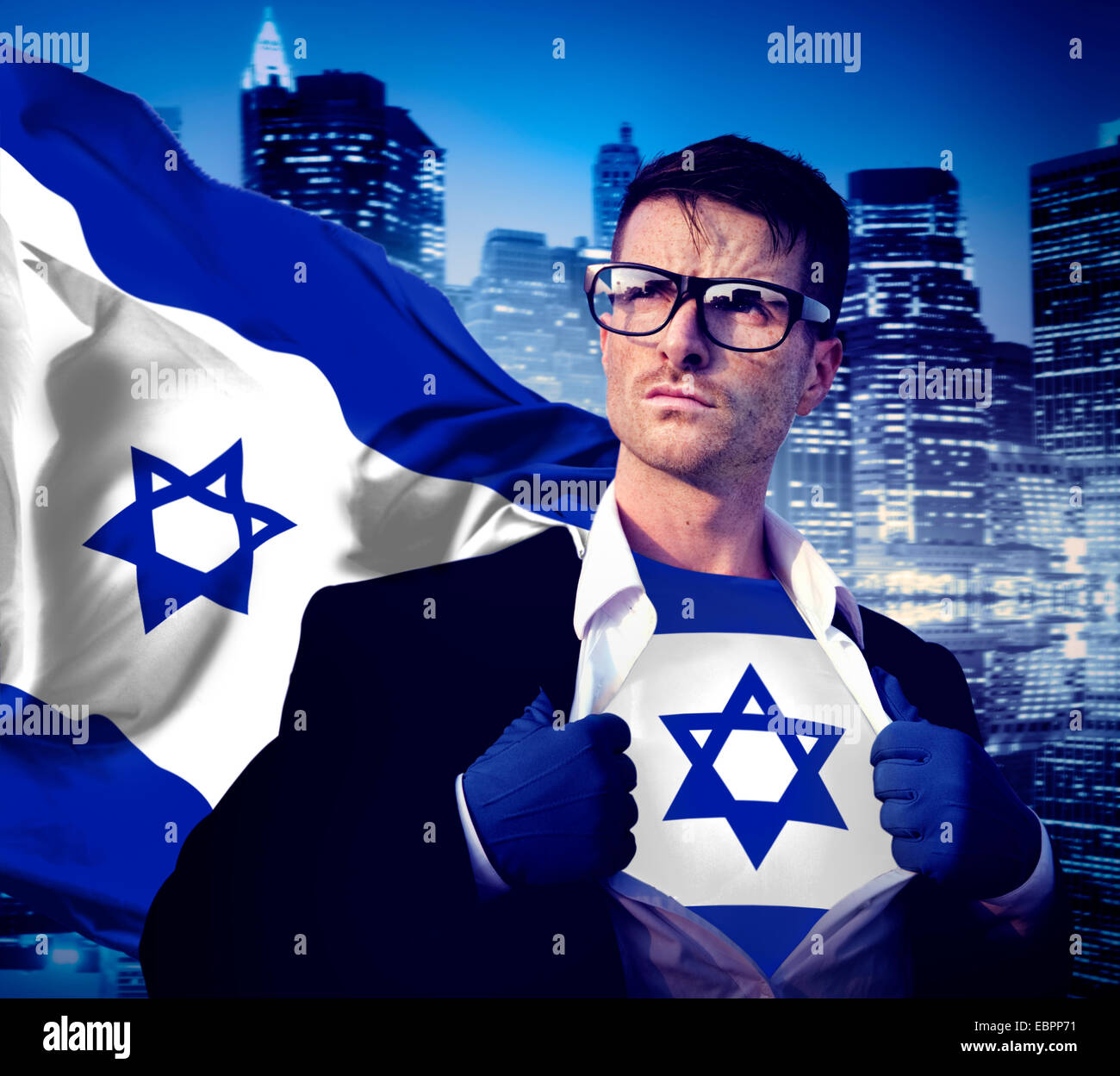 Superhero Businessman Israeli Cityscape Concept Stock Photo - Alamy