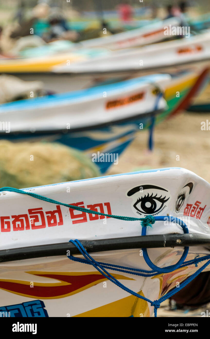 Brightly coloured fishing boats at the port of Negombo, Sri Lanka, Asia ...