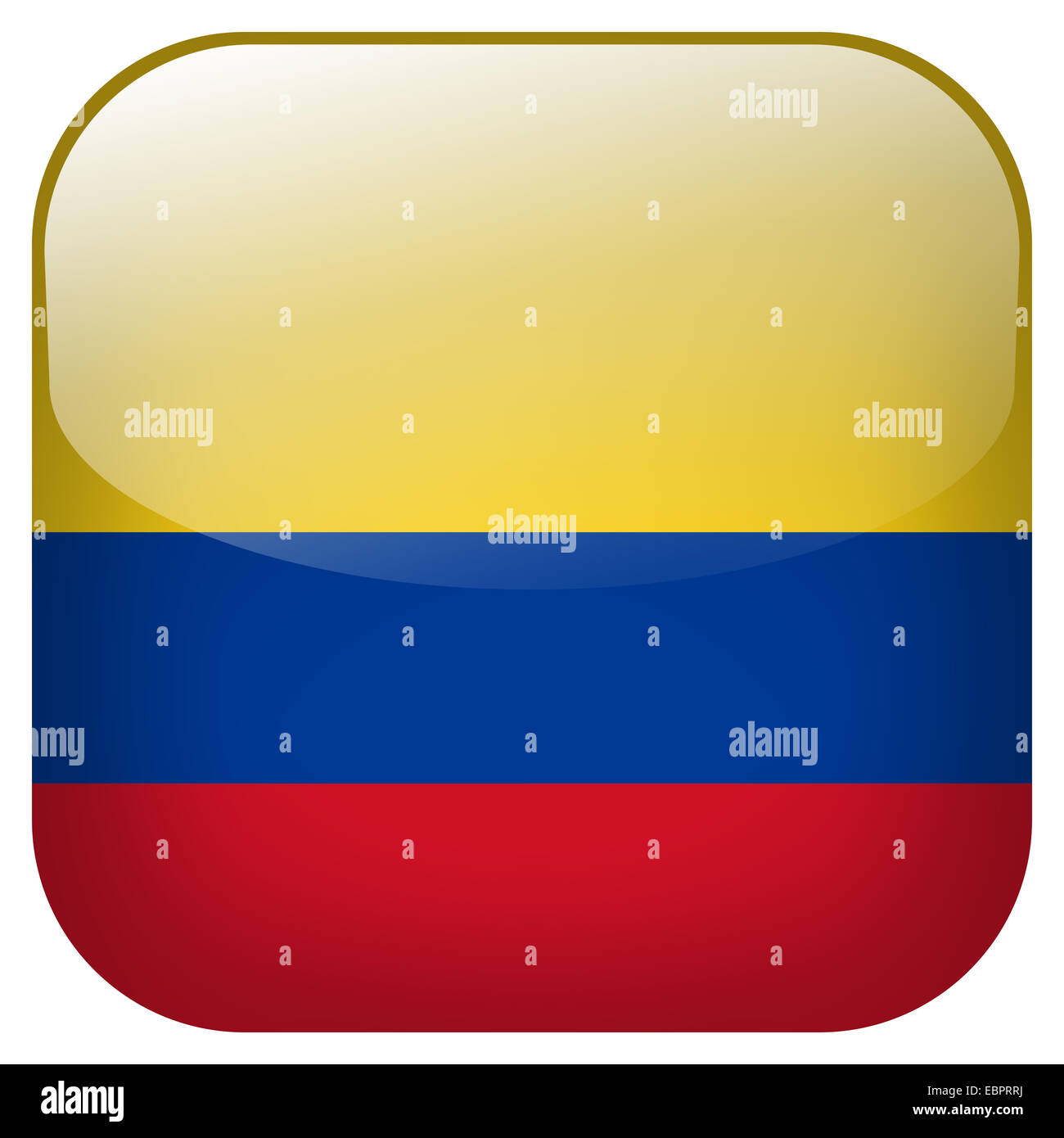 Colombia national flag square button isolated on white background Stock ...