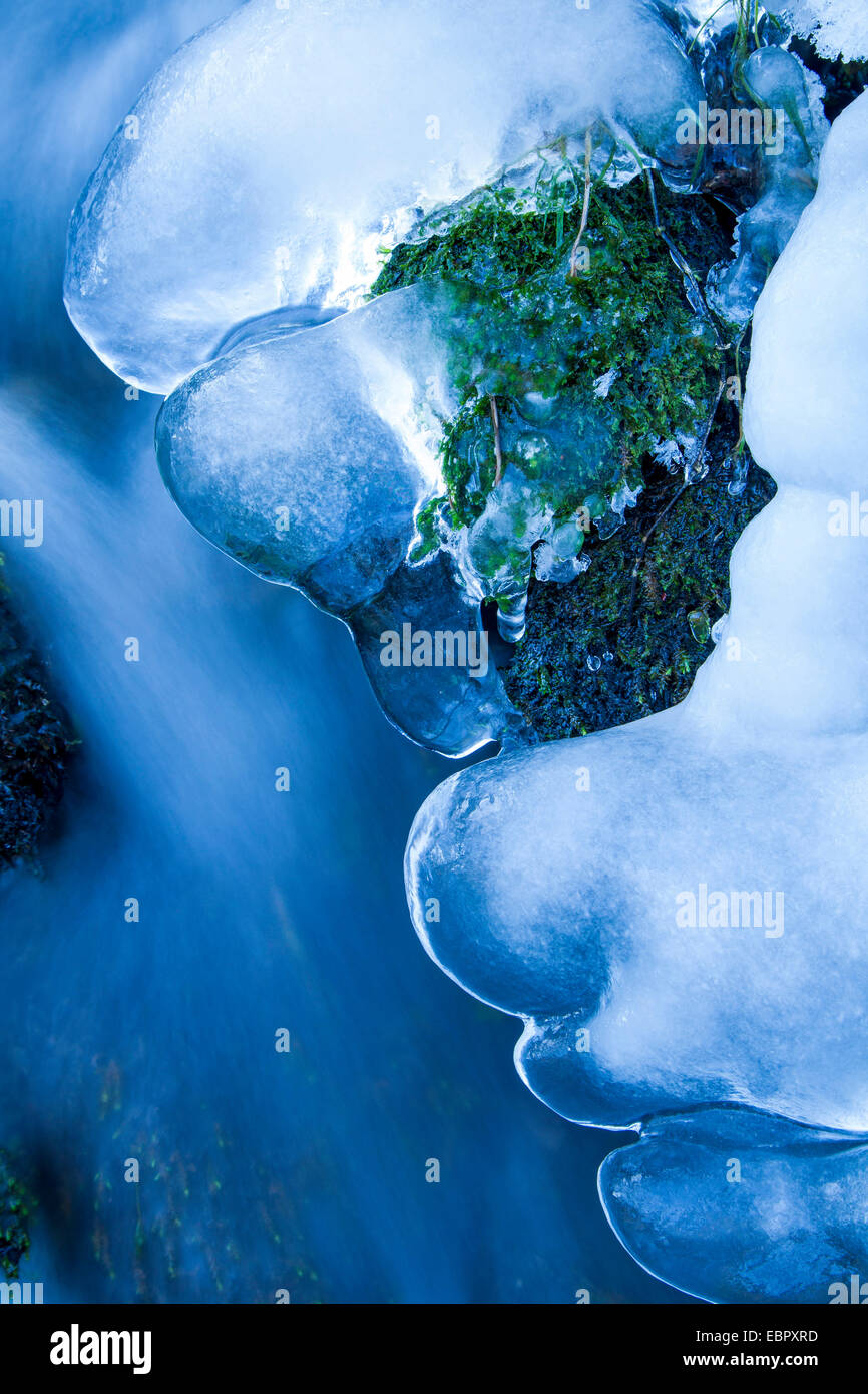 frozen running water in winter, Germany, North Rhine-Westphalia Stock ...