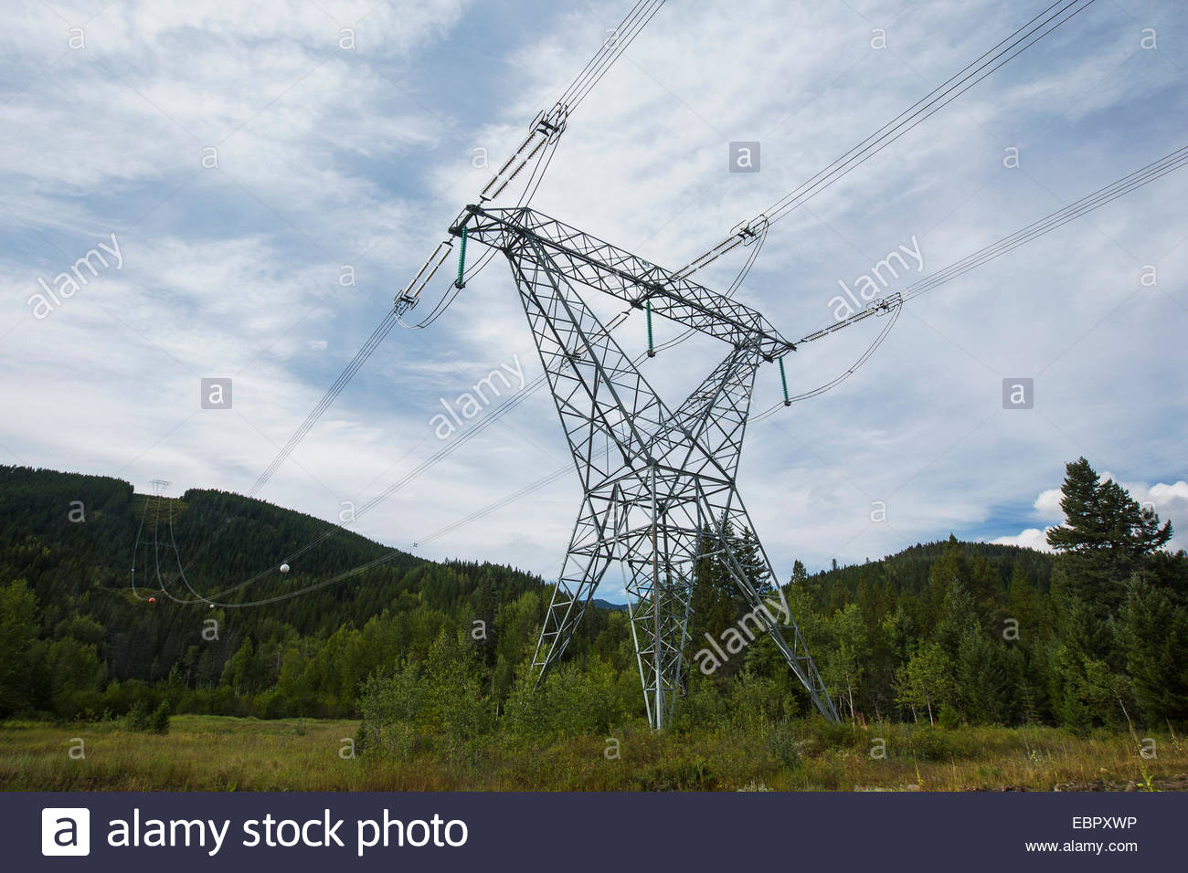 Power lines in rural field Stock Photo - Alamy