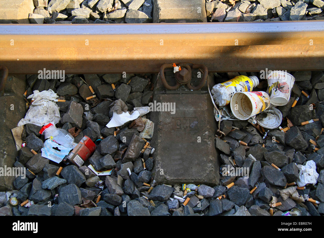 trash on trackbed, Germany Stock Photo - Alamy