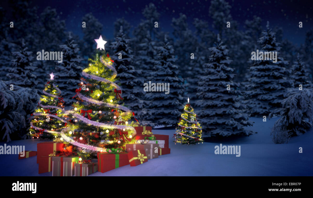 christmas trees and gift boxes Stock Photo - Alamy