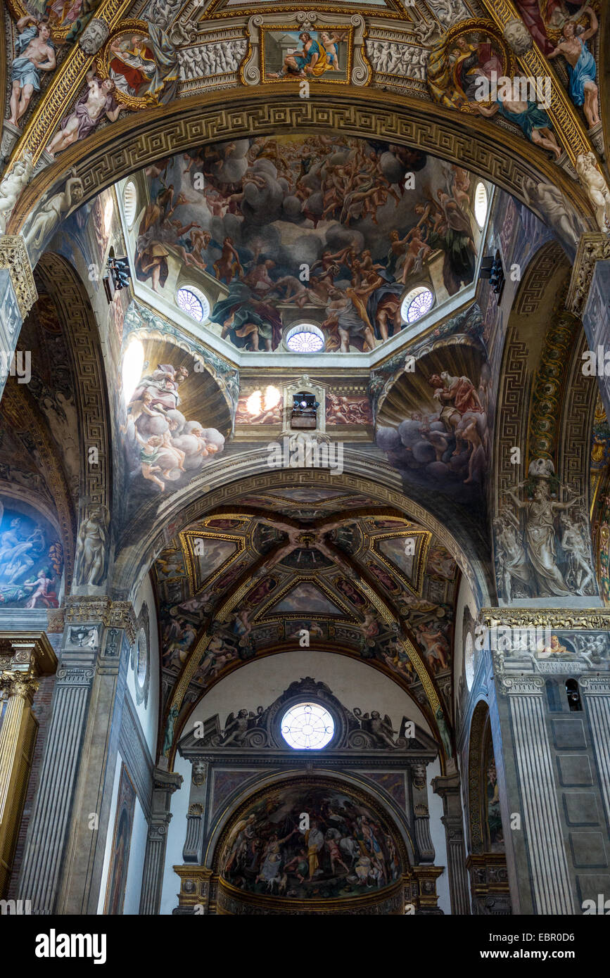 Parma, the Basilica Cathedral inside, view of the dome with the fresco ...