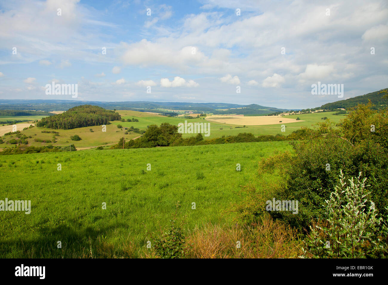 low mountains landscape of Rhoen, Germany, Thueringen, Rhoen, Hohe Geba ...