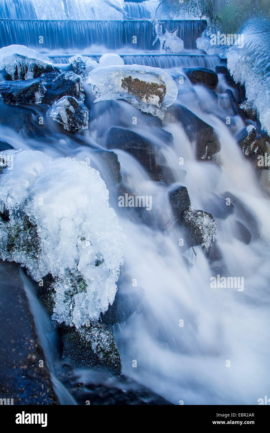 frozen running water in winter, Germany, Rhineland-Palatinate ...