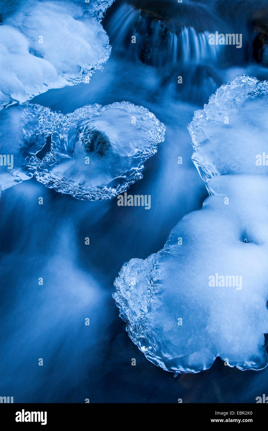 frozen running water in winter, Germany, North Rhine-Westphalia Stock ...