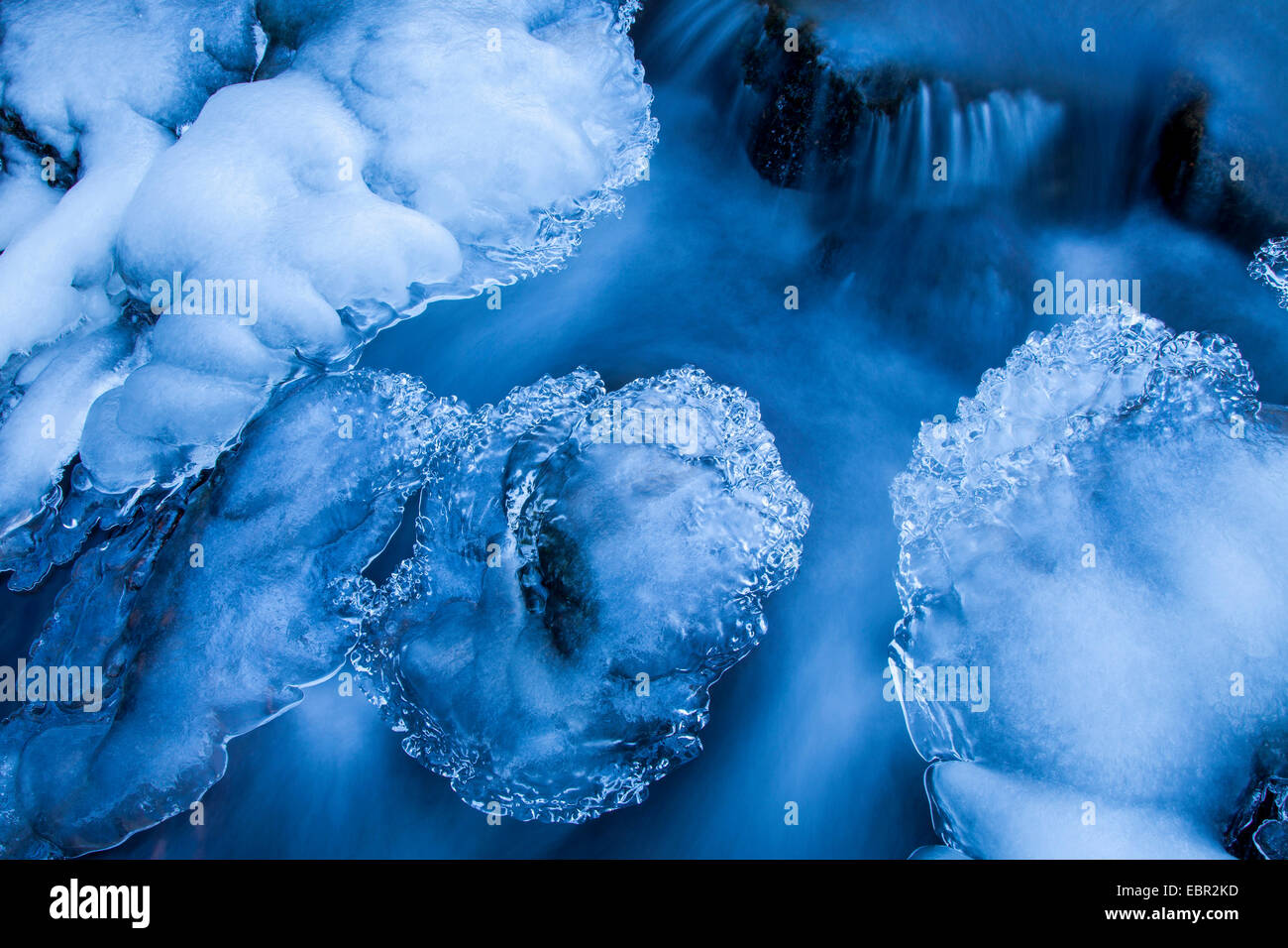 frozen running water in winter, Germany, North Rhine-Westphalia Stock ...