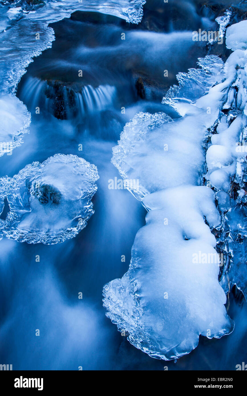 frozen running water in winter, Germany, North Rhine-Westphalia Stock ...
