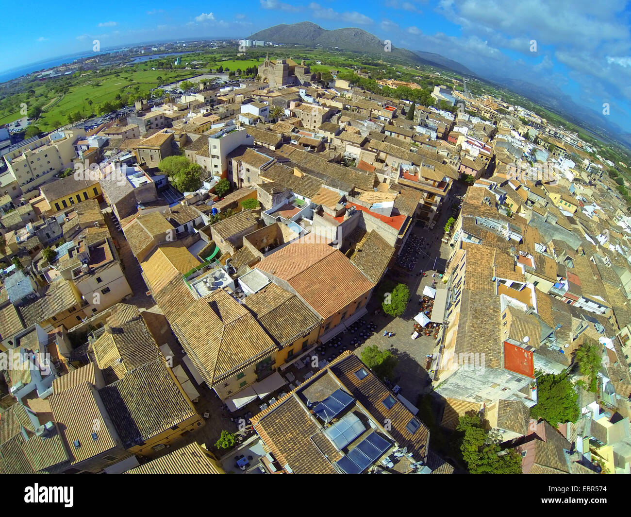 aerial view to the old city, Atalaya de Alcudia in background, Spain ...