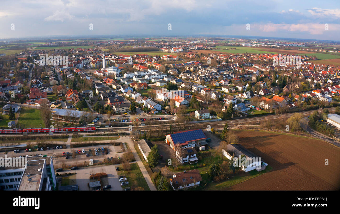 aerial view to Heimstetten railway station, 24.3.2014, Germany, Bavaria ...